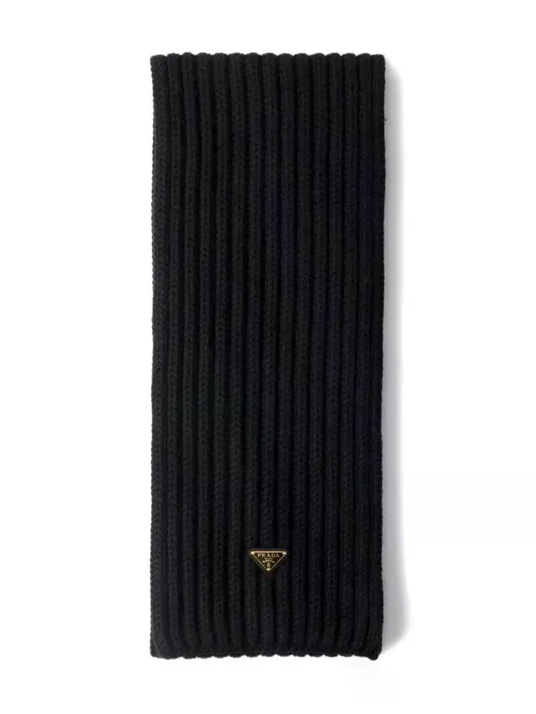 Prada Enameled Triangle Knit Scarf - Black