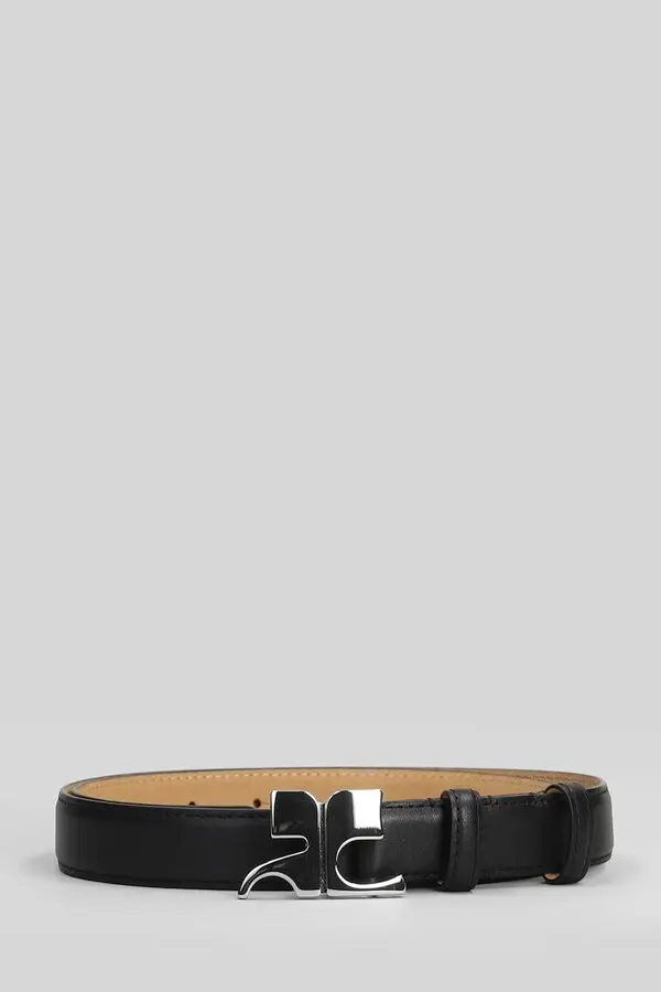 COURREGES Leather Belt With Logo Buckle - Black