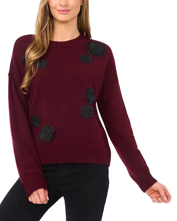 CECE DUPRAZ Flower Applique Crewneck Sweater