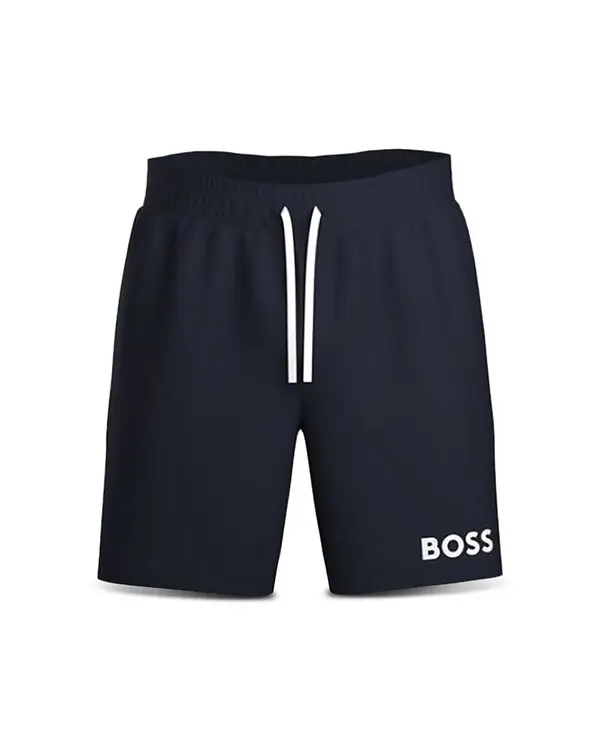 BOSS Ease Cotton Logo Print Regular Fit Shorts