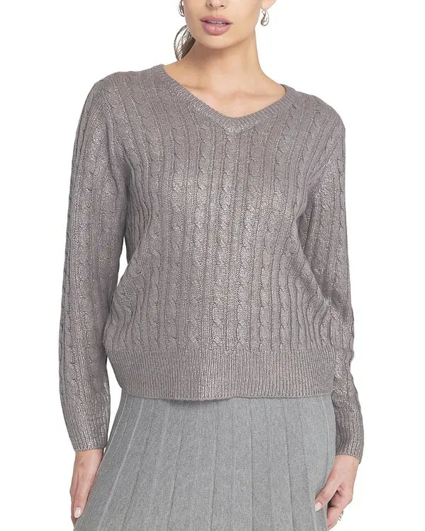 ELLE COLLECTION Metallic Cable Knit Pullover