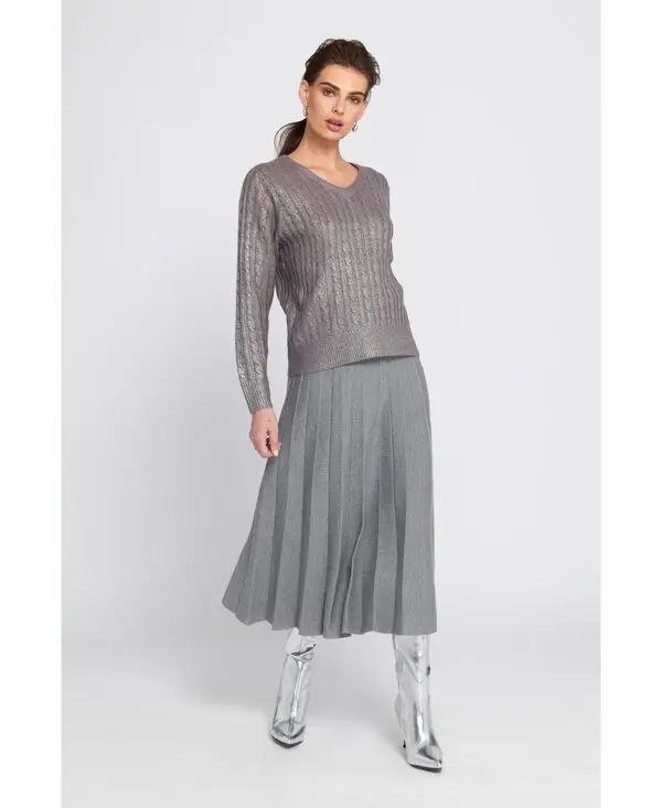 ELLE COLLECTION Metallic Cable Knit Pullover
