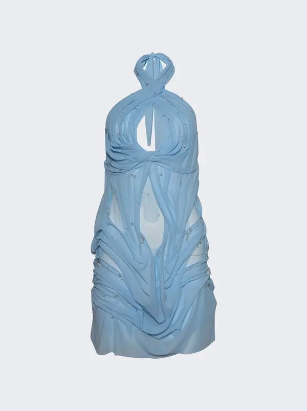 DI PETSA Wetlook Halterneck Crystal Mini Dress - Light  Blue