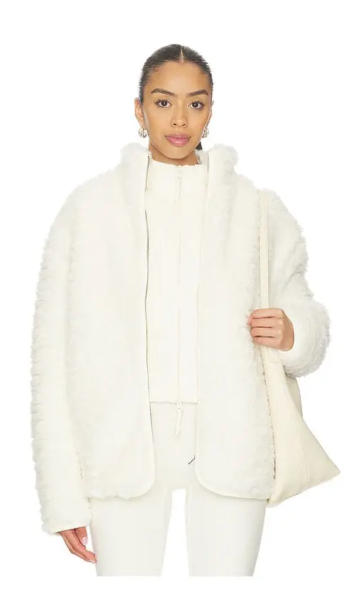 SKIMS Faux Fur Zip Up Mock Neck Jacket - Egret