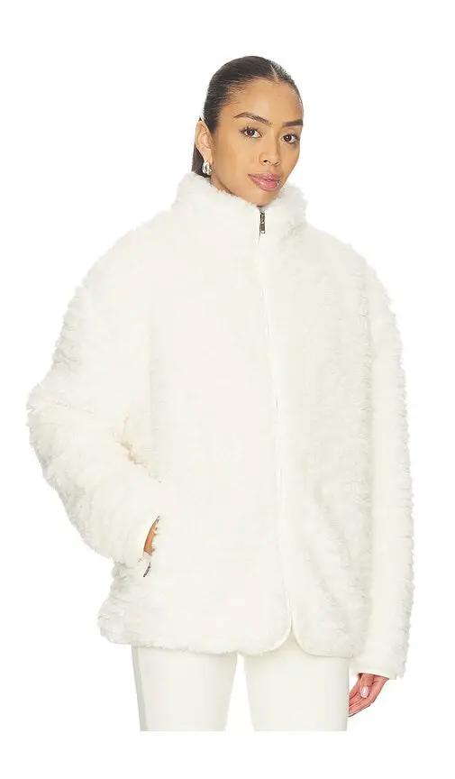 SKIMS Faux Fur Zip Up Mock Neck Jacket - Egret