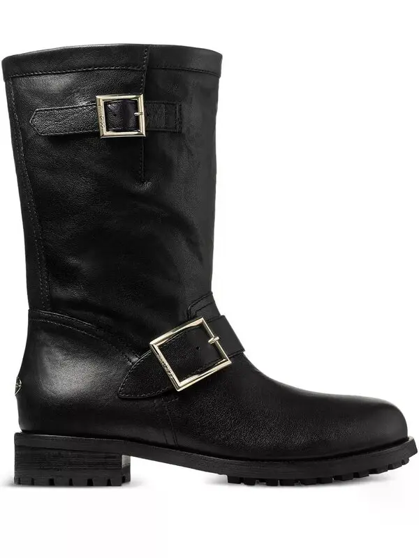JIMMY CHOO Biker Mid Buckled Boots - Black