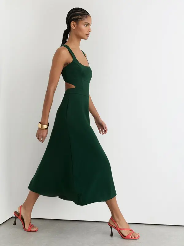 REISS Dina Waisted Cut-out Twill Midi Dress - Green