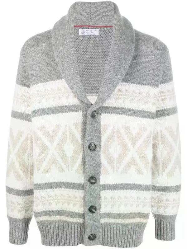 Brunello Cucinelli Pattern-intarsia Knitted Cashmere Cardigan