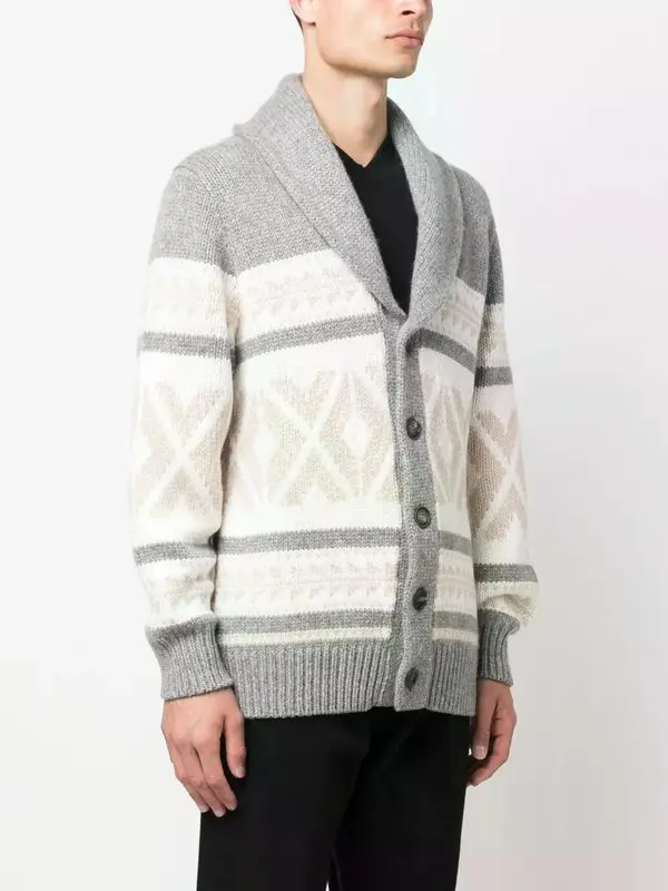Brunello Cucinelli Pattern-intarsia Knitted Cashmere Cardigan