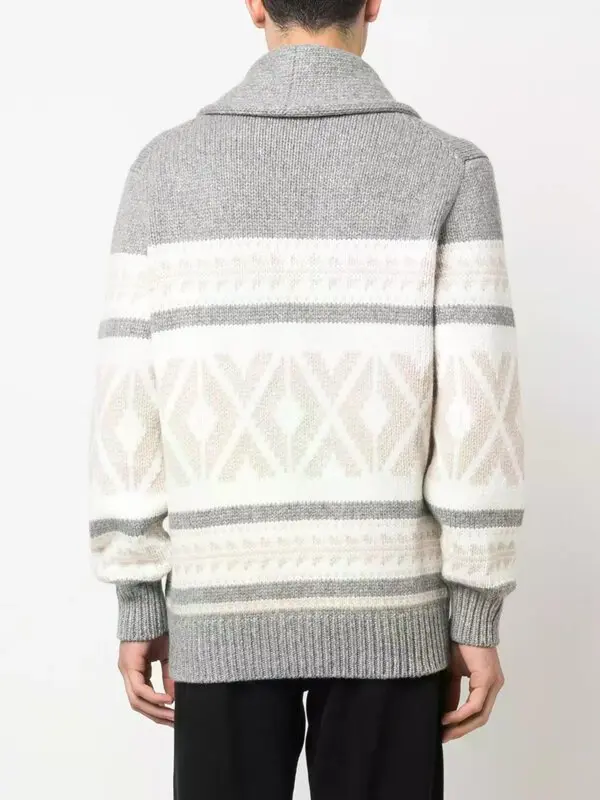 Brunello Cucinelli Pattern-intarsia Knitted Cashmere Cardigan