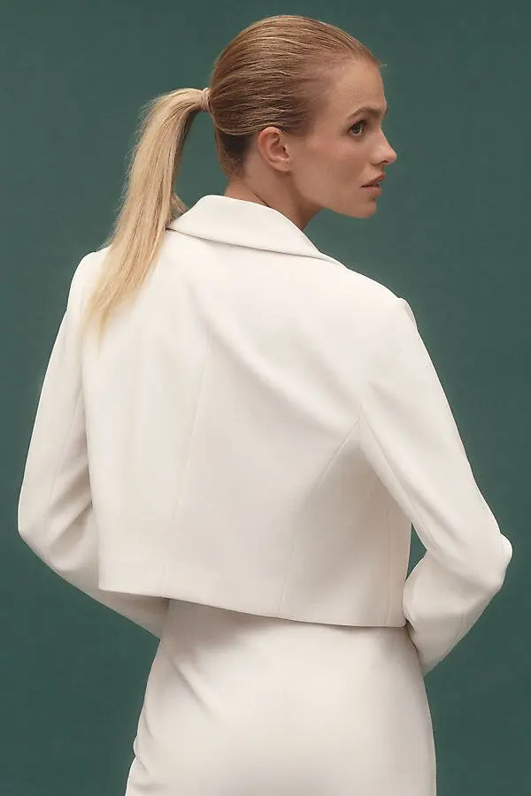 Bhldn Crepe Double-breasted Crop Blazer - White