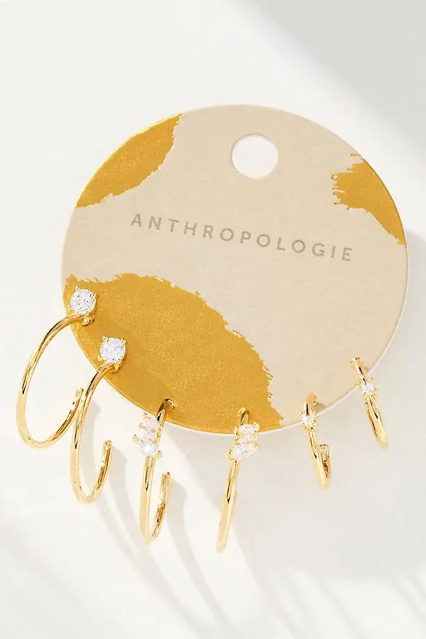 Anthropologie Crystal Hoop Earrings Set