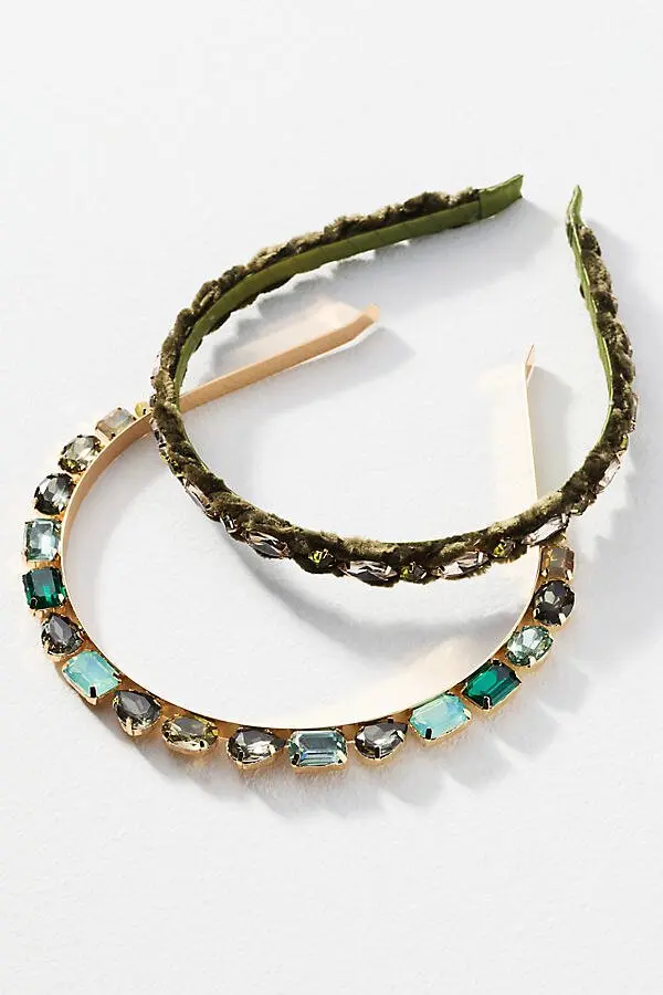 Anthropologie Set Of Two Gemstone Headbands - Green