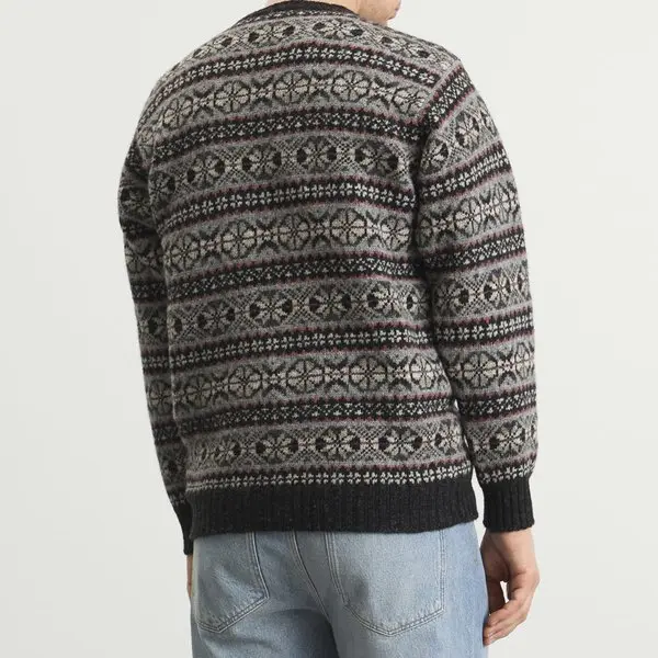 JAMIESON'S OF SHETLAND Fair Isle Crew Knit - New Pattern Black/pink