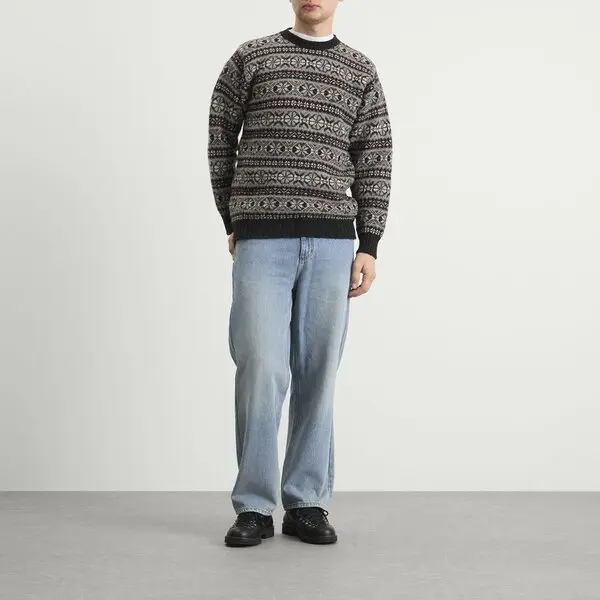 JAMIESON'S OF SHETLAND Fair Isle Crew Knit - New Pattern Black/pink