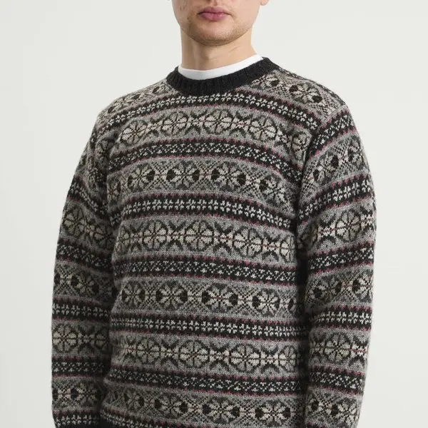 JAMIESON'S OF SHETLAND Fair Isle Crew Knit - New Pattern Black/pink