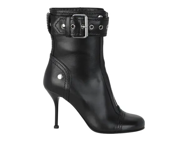 Alexander McQueen Buckle Detailed Ankle Boots - Black/silver