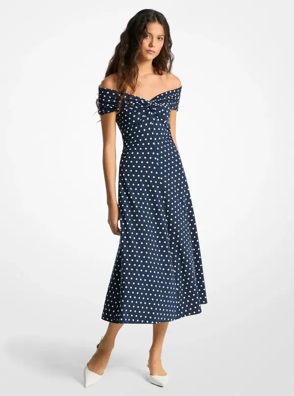 Michael Kors Polka Dot Stretch Matte-jersey Dress - Blue