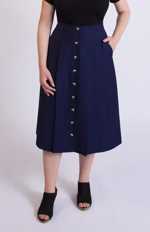 AAM THE LABEL Wool A-line Midi Skirt - Navy