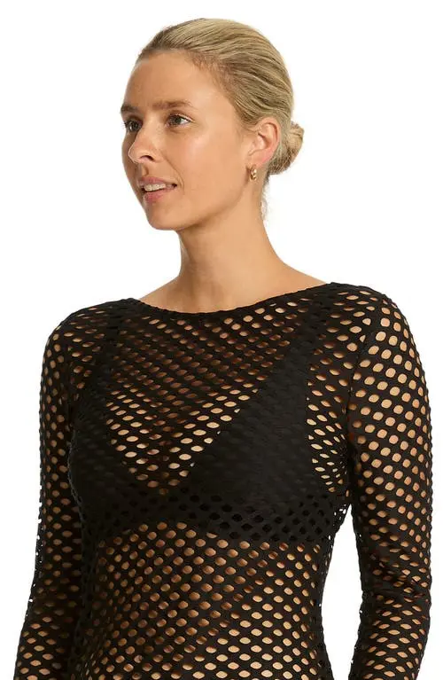 SEA LEVEL Castaway Reversible Mesh Cover-up Dress - Black