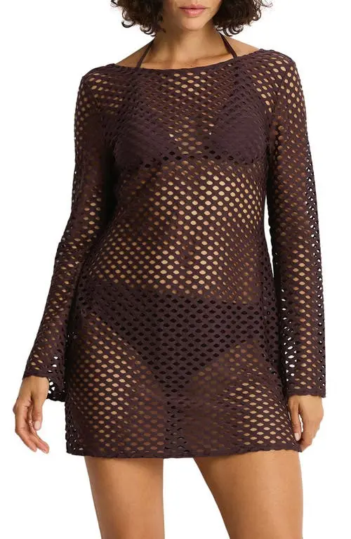 SEA LEVEL Castaway Reversible Mesh Cover-up Dress - Cocoa