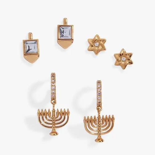 ALEX AND ANI Hanukkah Stud Earring Set - Gold