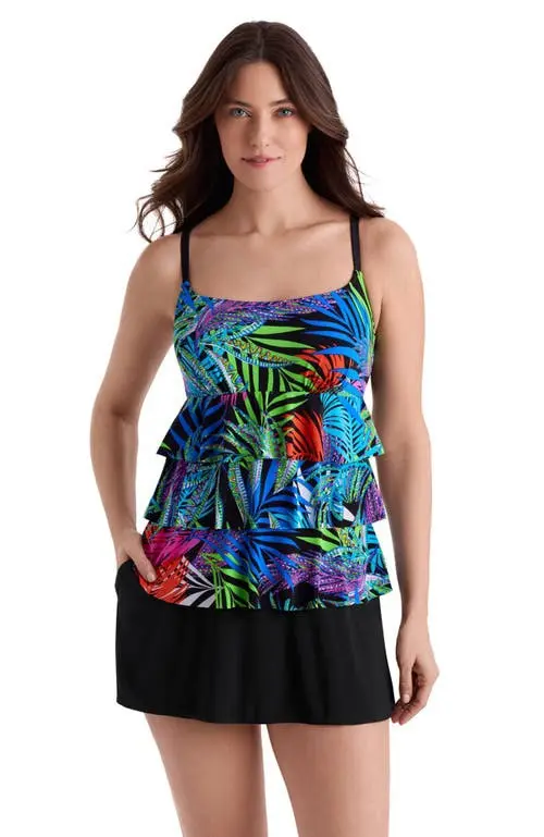 LONGITUDE Skirtini Long Torso One Piece Swimsuit - Jungle Boogie