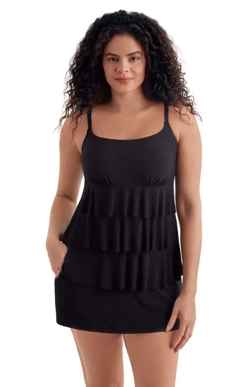 LONGITUDE Skirtini Long Torso One Piece Swimsuit - Solitude