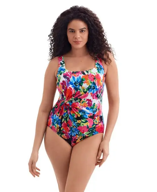 LONGITUDE Twist Drape Tank One-piece Swimsuit - Blooming Bouquet