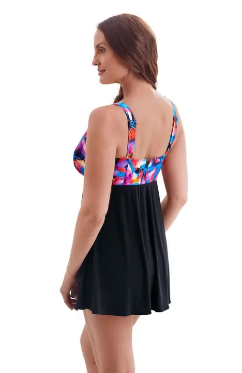 LONGITUDE Long Torso Crossover Plunge Swim Dress - Brushpainter