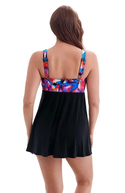 LONGITUDE Long Torso Crossover Plunge Swim Dress - Brushpainter