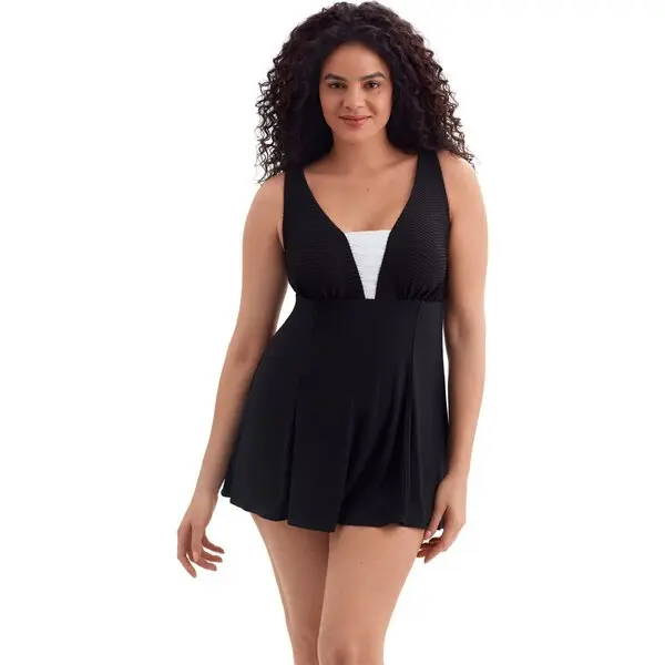 LONGITUDE Plunge Long Torso Swim Dress - Texture Luxe