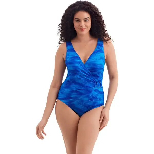 LONGITUDE O-ring Surplice Long Torso One-piece Swimsuit - Tidal Wave