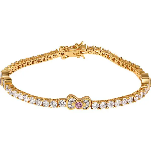 HELLO KITTY White & Pink Sapphire Station Bracelet - Gold Pink