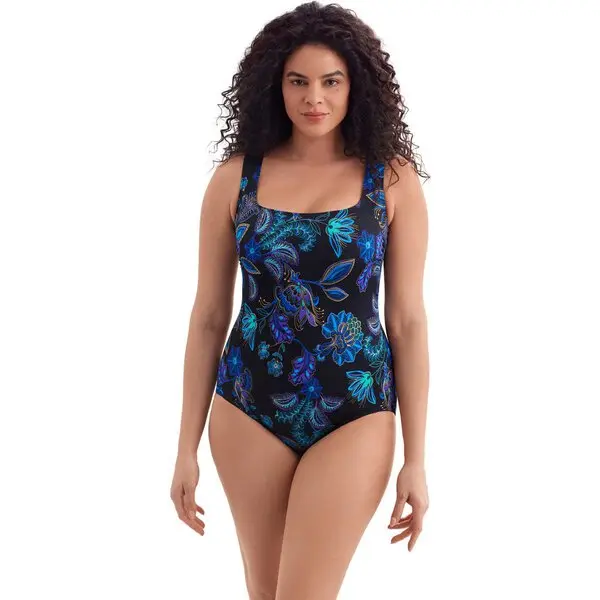 LONGITUDE Butterfly Back Long Torso One-piece Swimsuit - Majorelle Garden