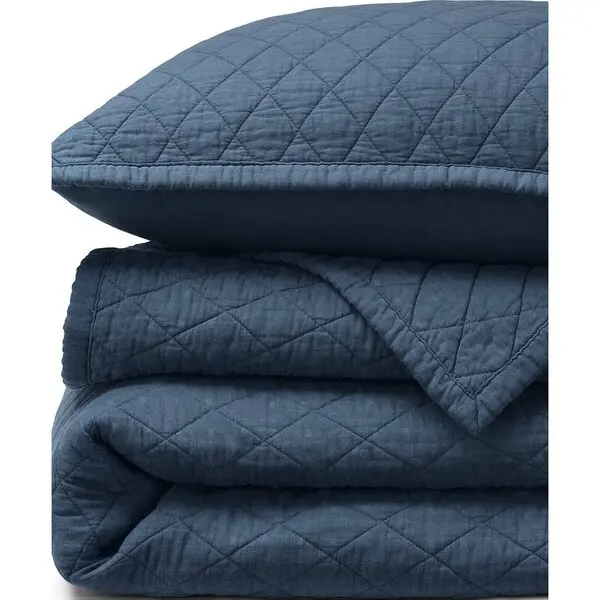 LANDS' END Solid Diamond Double Voile Quilt - Bering Sea Blue