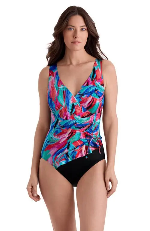 LONGITUDE Ruffle Surplice Long Torso One-piece Swimsuit - Carnival Dance