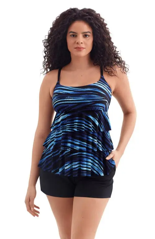 LONGITUDE Faux Ruffle Shortini Long Torso One Piece Swimsuit - Second Wave
