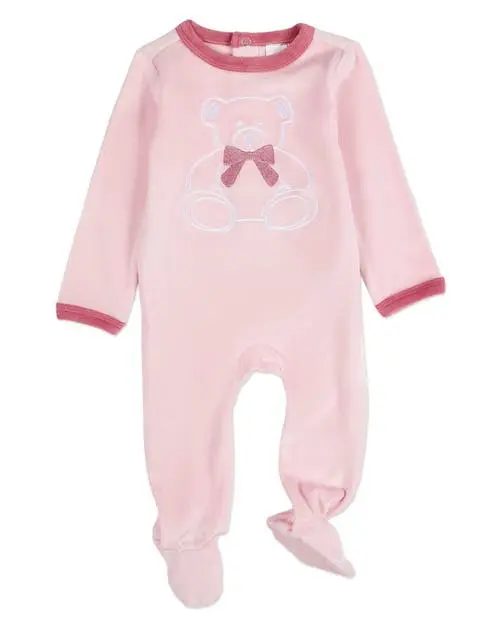 MINIMOI Teddy Bear Embossed Velour Footie - Pink