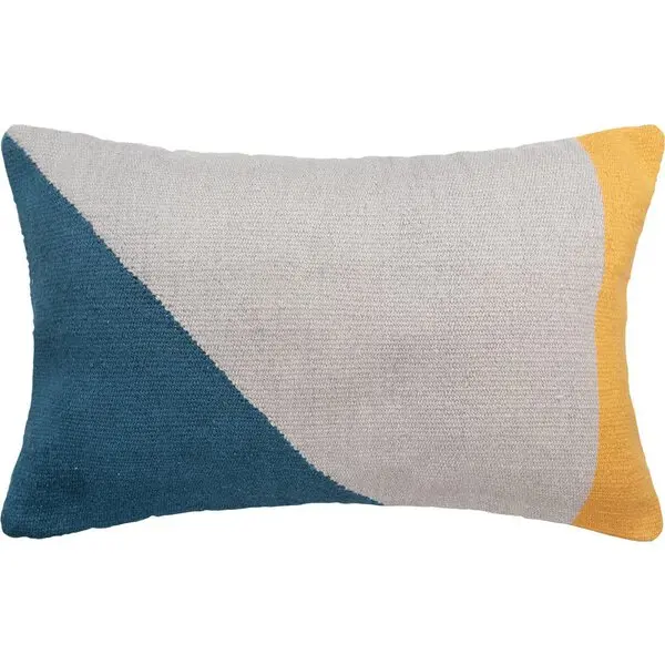 CAROL & FRANK Rory Blue Sand & Gold Cotton Blend Accent Pillow 14" X 22 - Grey