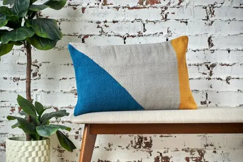 Carol & Frank Rory Blue Sand & Gold Cotton Blend Accent Pillow 14" X 22