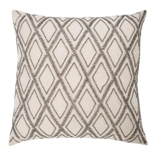 ELISABETH YORK Geometric Diamond Natural Tan Beaded Cotton Decor Throw Pillow - Grey