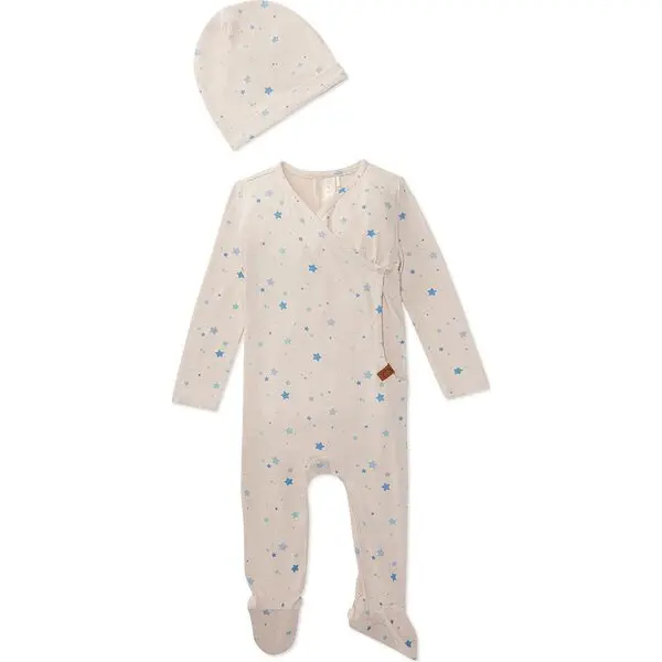 MINIMOI Star-pattern Footie And Beanie Set - Blue Bell