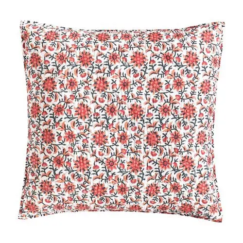 CAROL & FRANK Colley Red Flowers Cotton Voile Pillow Sham 26" X 26 - Orange