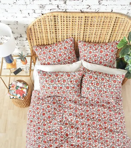 CAROL & FRANK Colley Red Flowers Cotton Voile Pillow Sham 26" X 26
