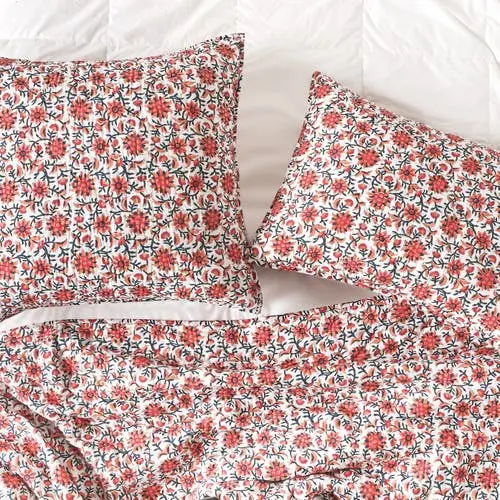 CAROL & FRANK Colley Red Flowers Cotton Voile Pillow Sham 26" X 26