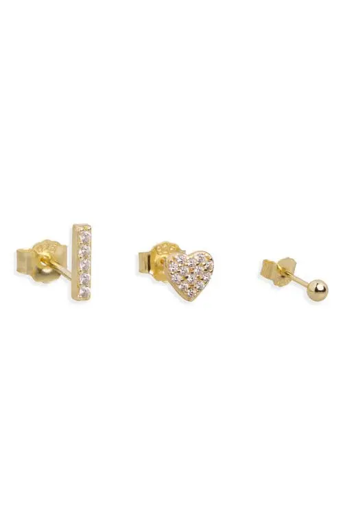 Argento Vivo Set Of Three Cubic Zirconia Stud Earrings - Gold