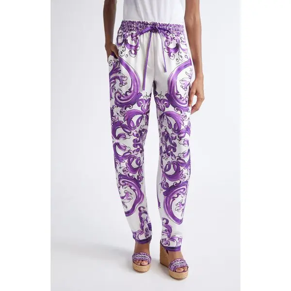 Dolce & Gabbana Majolica Print Silk Pants