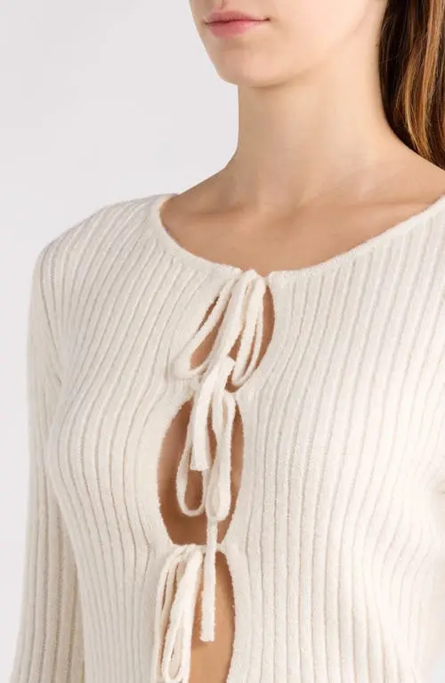 PACSUN Ribbed Tie-front Sweater - Ivory