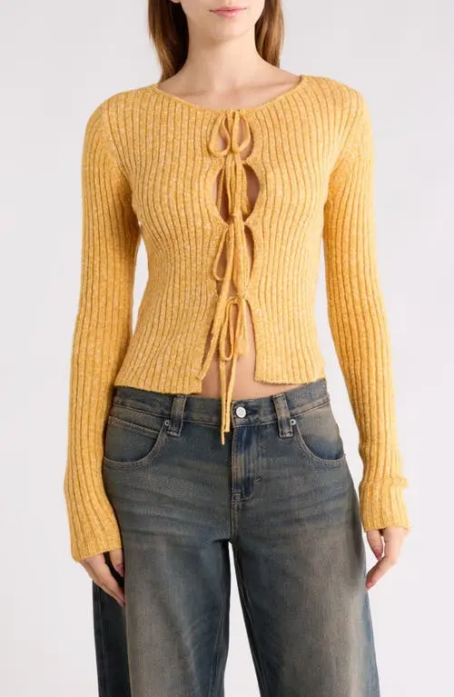 PACSUN Ribbed Tie-front Sweater - Yellow